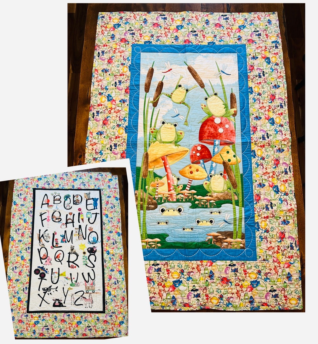 Frog / Animal Themed Quilt Panel / Baby Blanket / Kid’s Blanket / Wall ...
