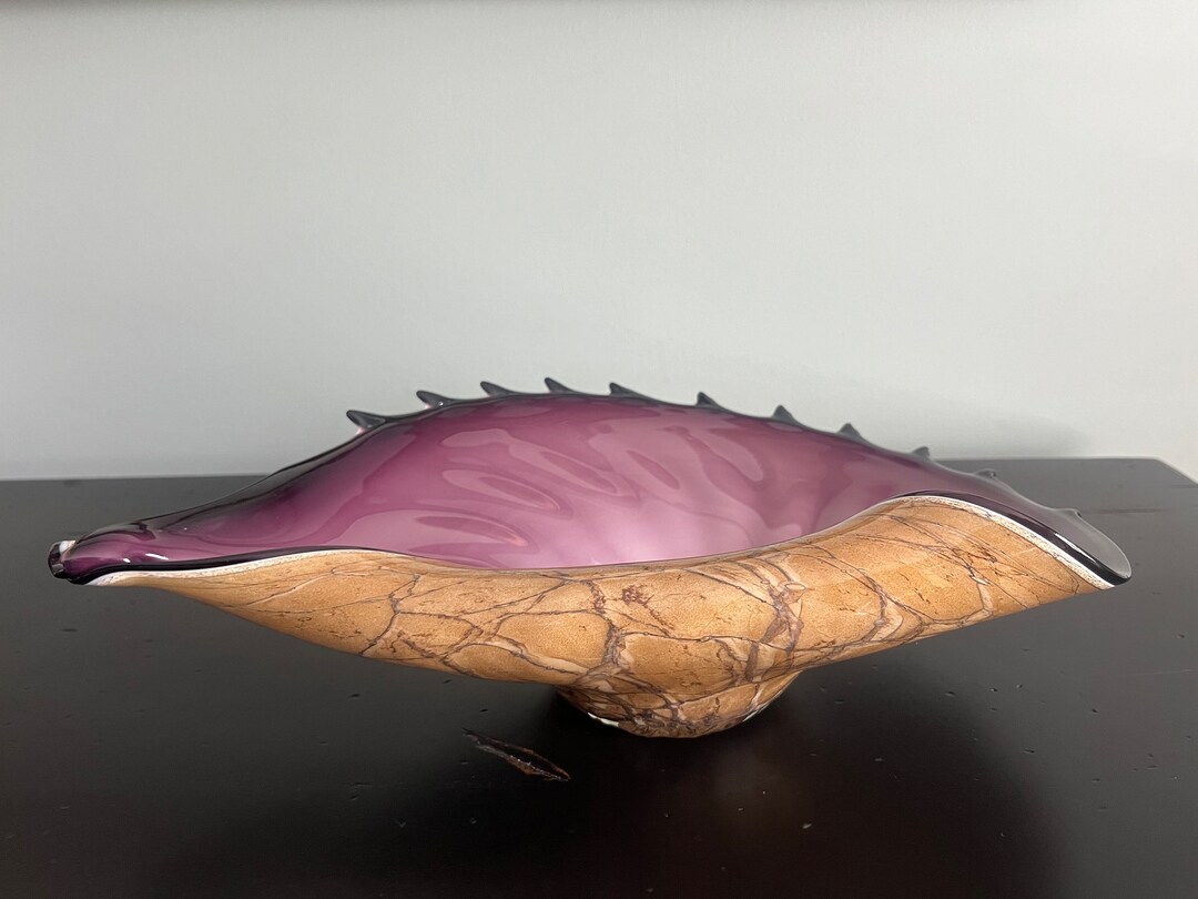 Polish Vintage Hand Blown Purple Amethyst, Brown Cream Glass Conch Sea ...