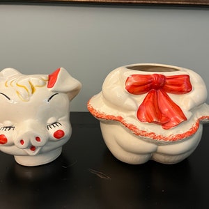 Vintage American Bisque Pottery Smiling Dancing Pig Cookie Jar Turn ...