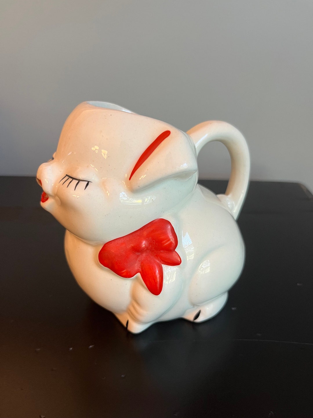Vintage Shawnee Pottery Small Pitcher / Creamer - Cute Pig With Red Bow ...