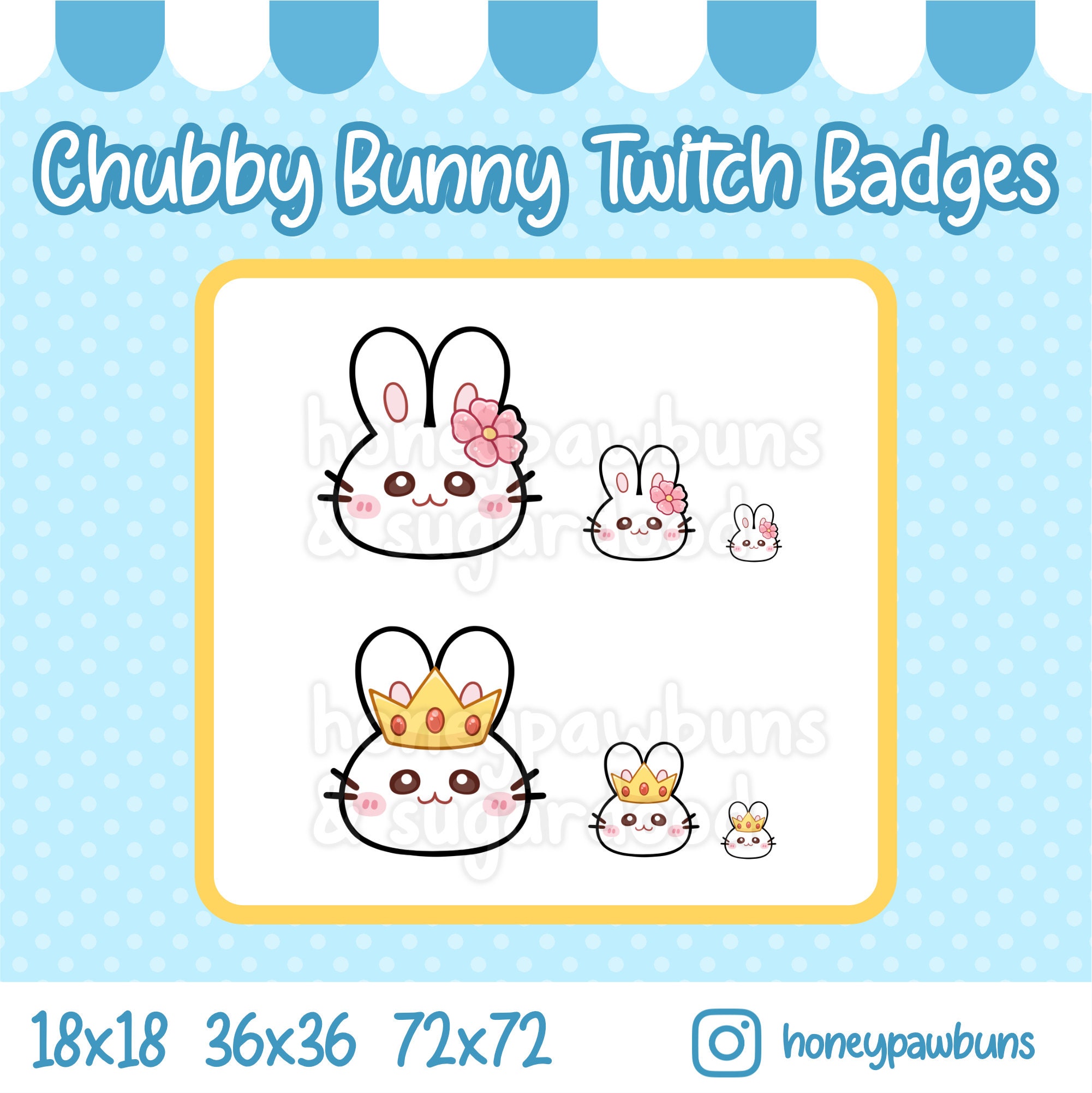 Twitch Badges Set White Bunny. Kawaii Rabbit Faces Cheer Bit Badges for ...