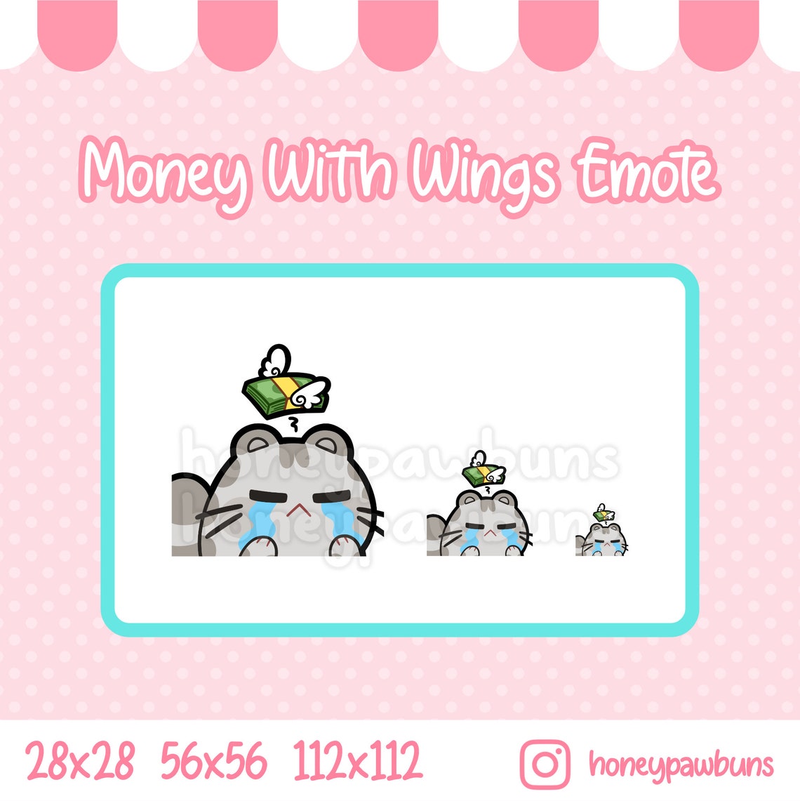 Twitch Emote Set: Grey Tabby Cat With Money. Funny Fat Cats Emojis for ...