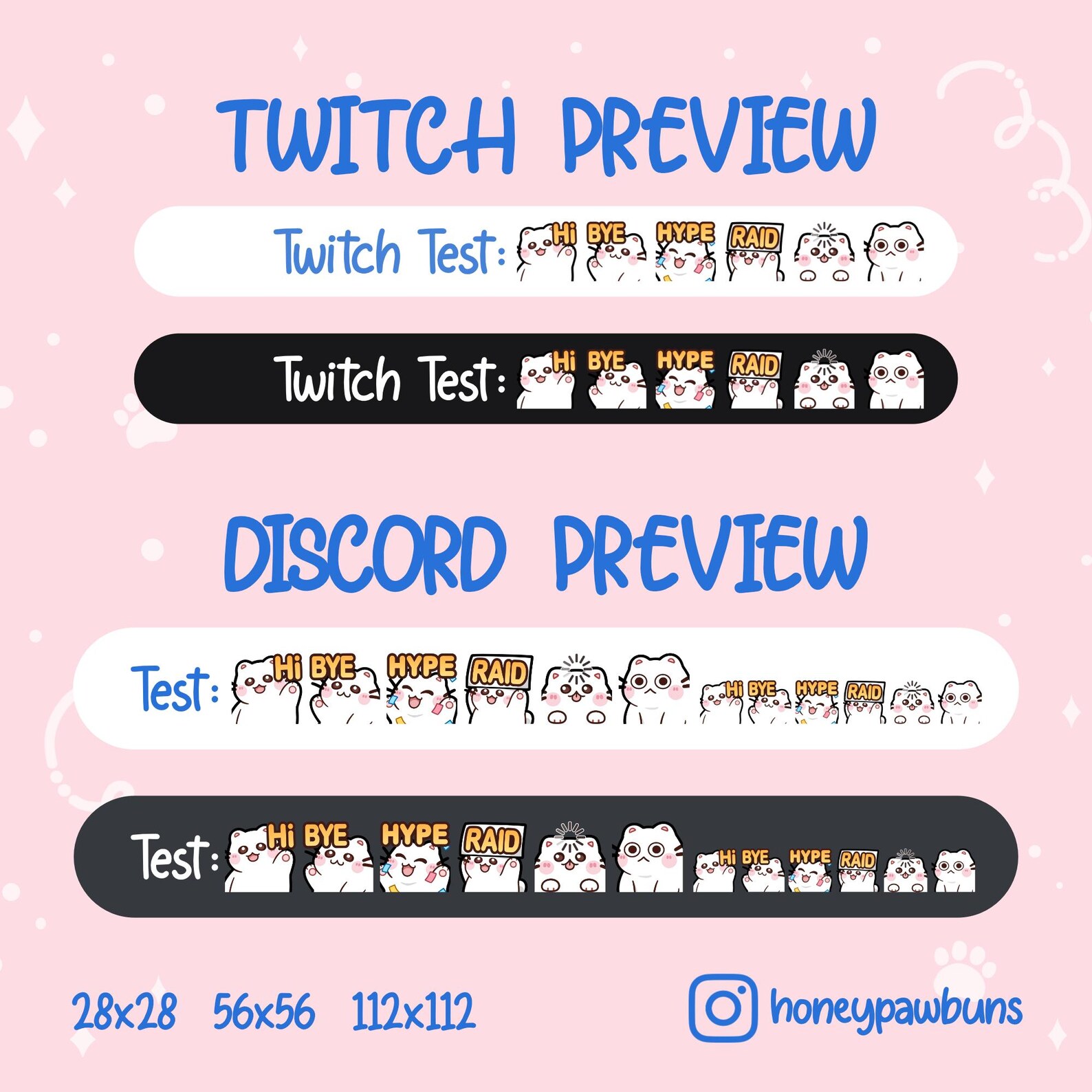 Cat Twitch Emote Set Including Hi, Bye, Hype, Buffer, Raid and Stare ...