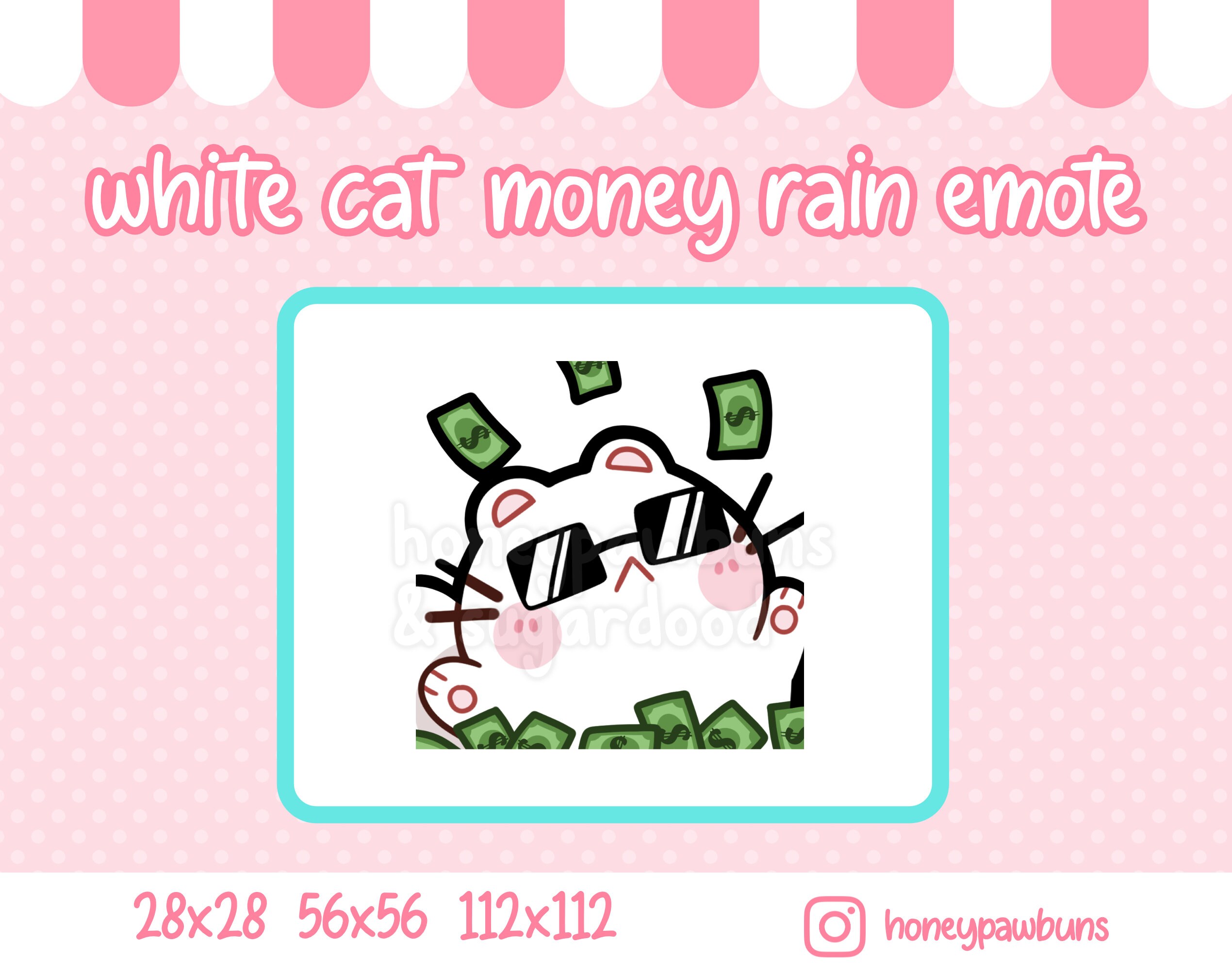 Twitch Emote White Cat Money Rain, Throwing Money. Funny Kitty Emoji ...
