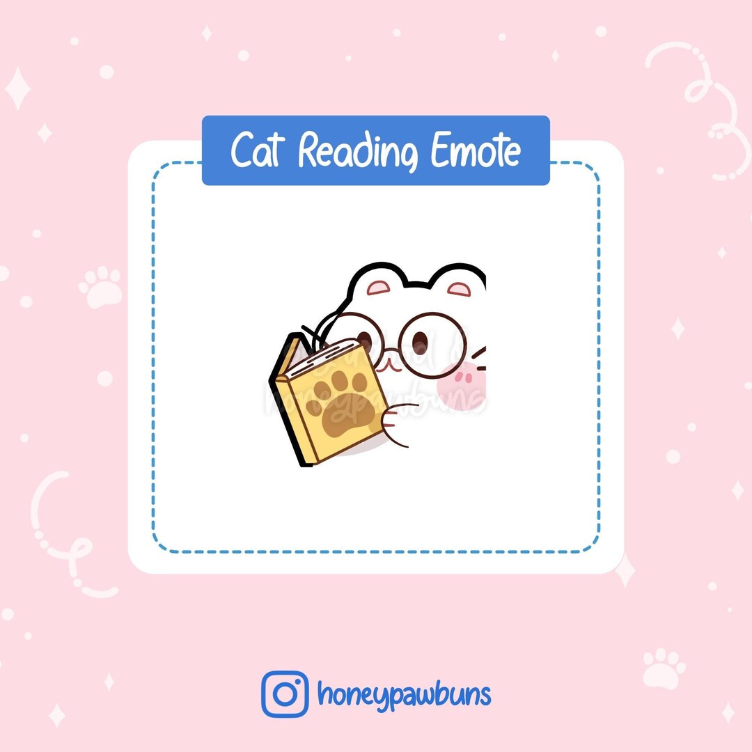 Reading Twitch Emote. Cute White Cat Reading a Book Emoji for Twitch ...