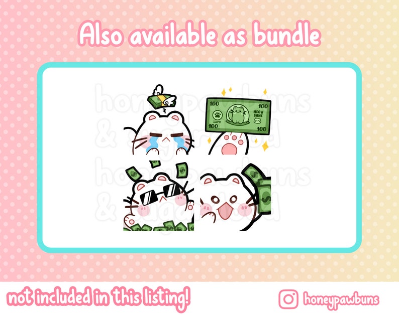 Twitch Emote White Cat Money Rain, Throwing Money. Funny Kitty Emoji ...