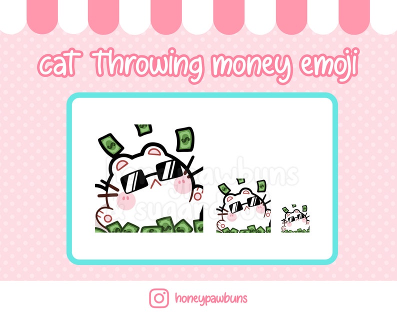 Twitch Emote White Cat Money Rain, Throwing Money. Funny Kitty Emoji ...