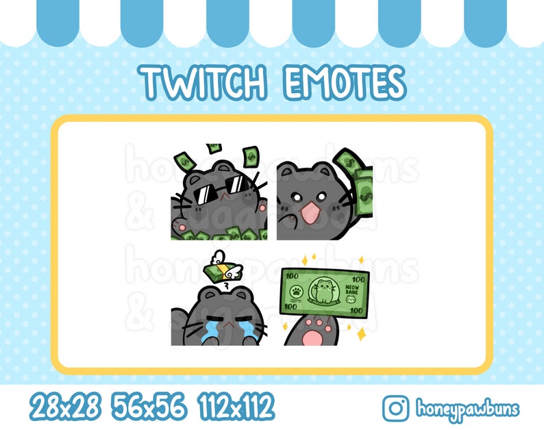 Twitch Emote Set: Black Cat With Money. Funny Chubby Cat - Etsy