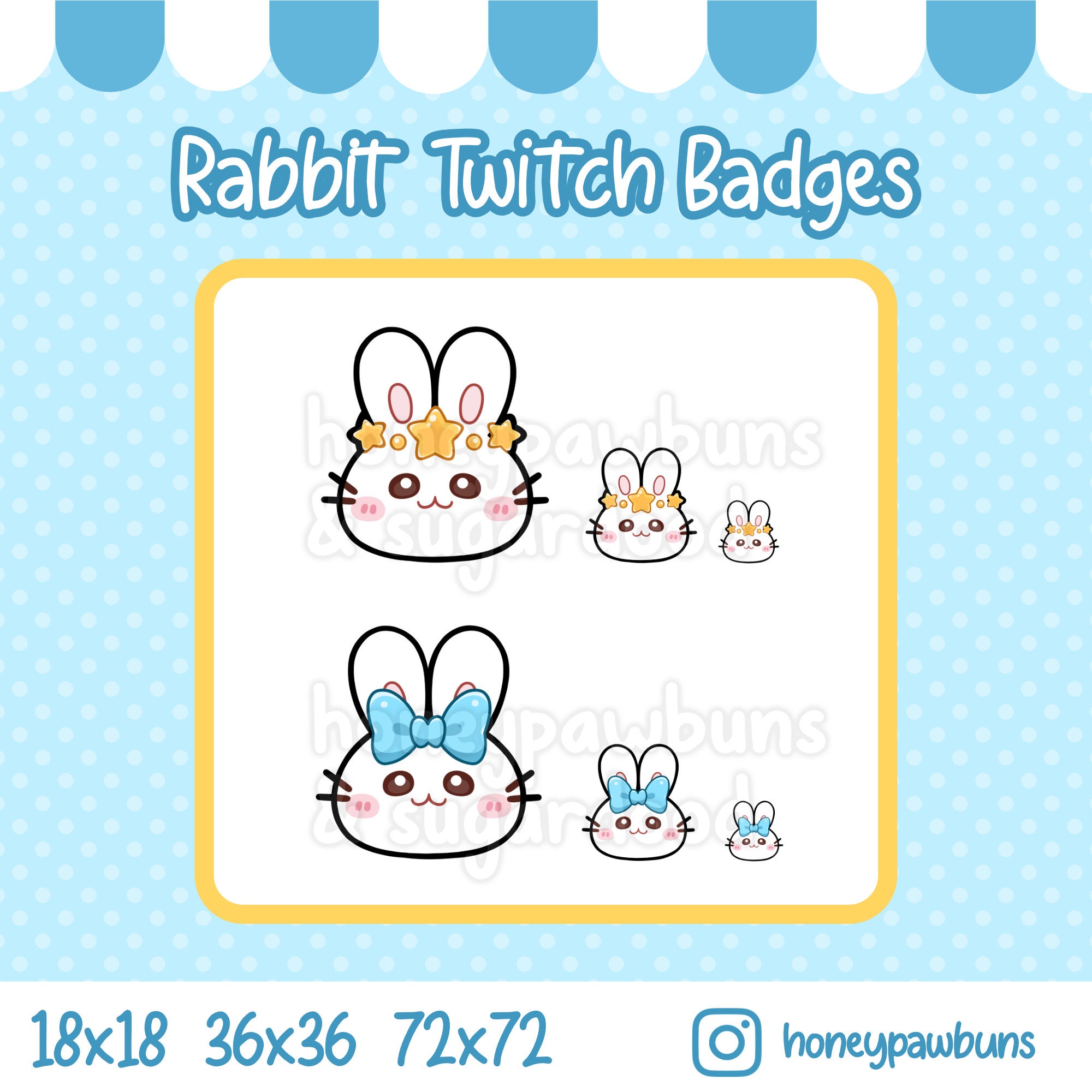 Twitch Badges Set White Bunny. Kawaii Rabbit Faces Cheer Bit Badges for ...