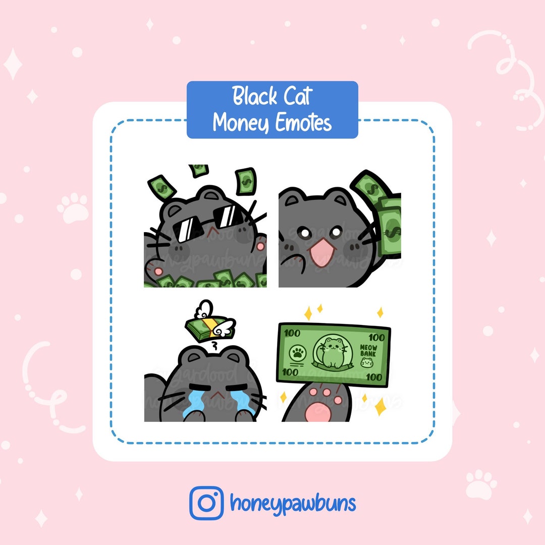 Twitch Money Emote Set With Black Cats. Funny Dollar Emojis for Live ...