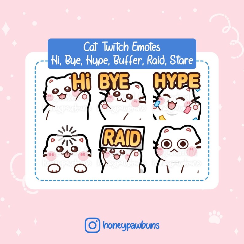 Cat Twitch Emote Set Including Hi, Bye, Hype, Buffer, Raid and Stare ...