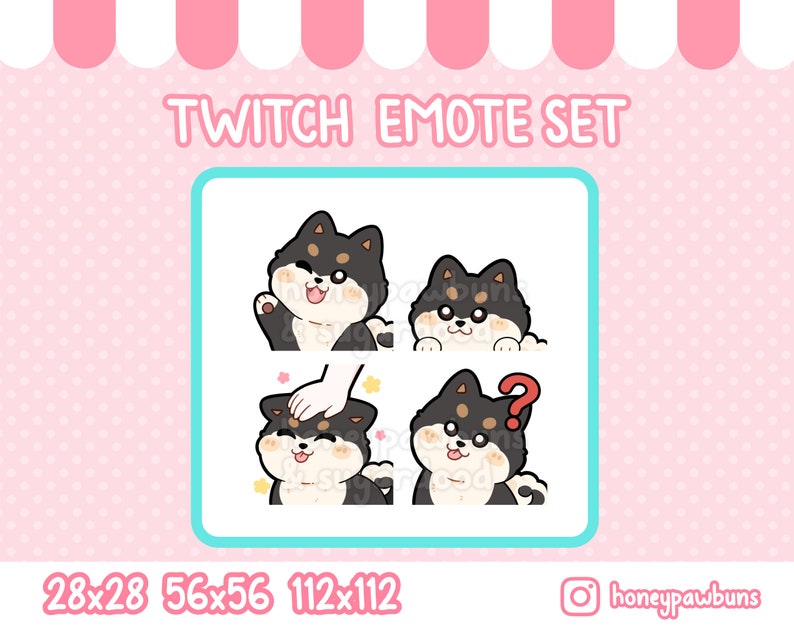 Twitch Emote Set Shiba Inu Black and Tan: Wave, Lurk, Head Pat ...