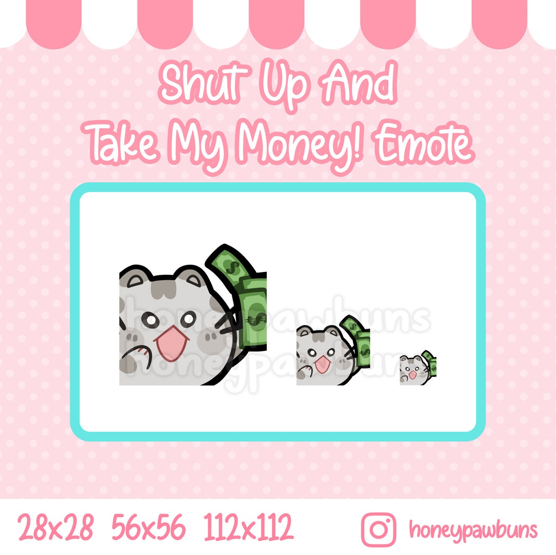 Twitch Emote Set: Grey Tabby Cat With Money. Funny Fat Cats Emojis for ...
