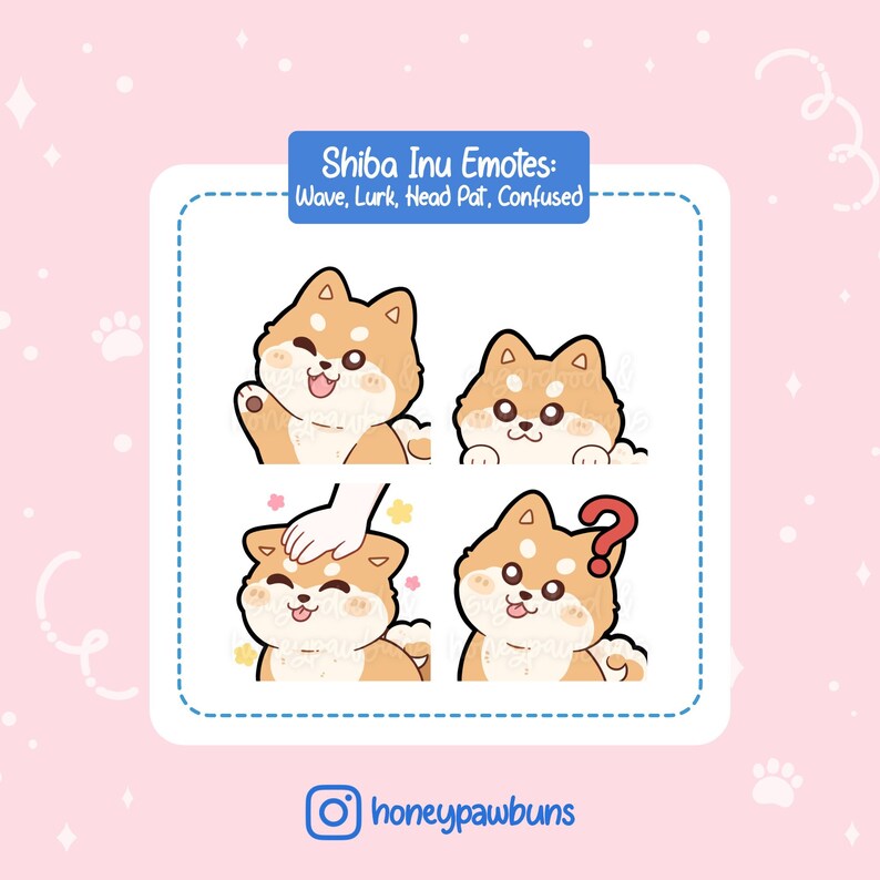 Shiba Inu Emote Set: Wave, Lurk, Pat Head and Confused. Kawaii Dog ...