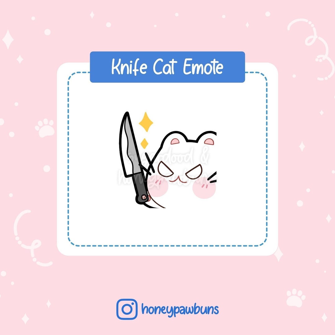 Knife Cat Twitch Emote. Cute White Cat With Knife Emoji for Live Stream ...