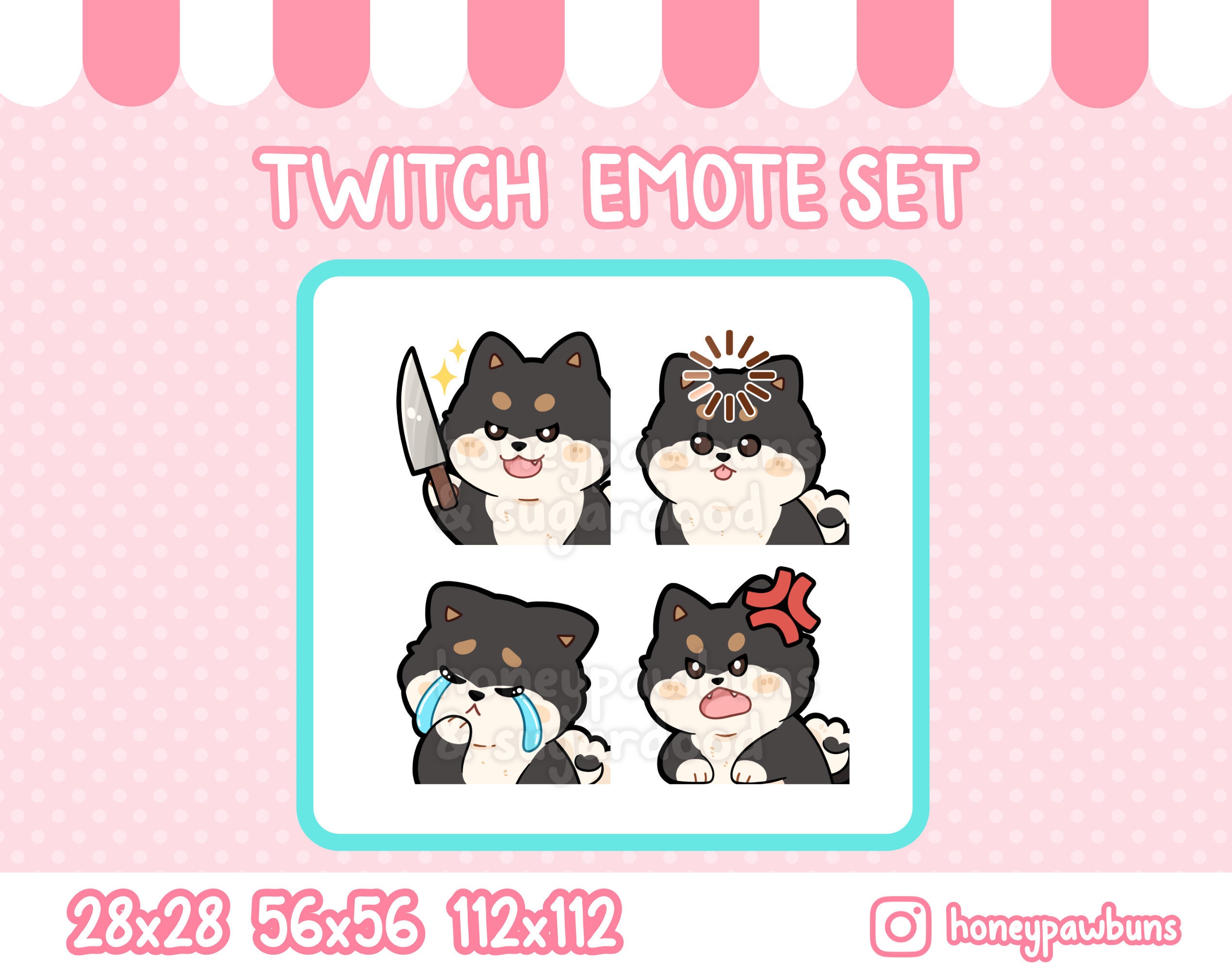 Twitch Emote Set Shiba Inu Black and Tan: Knife, Loading, Cry, Angry ...