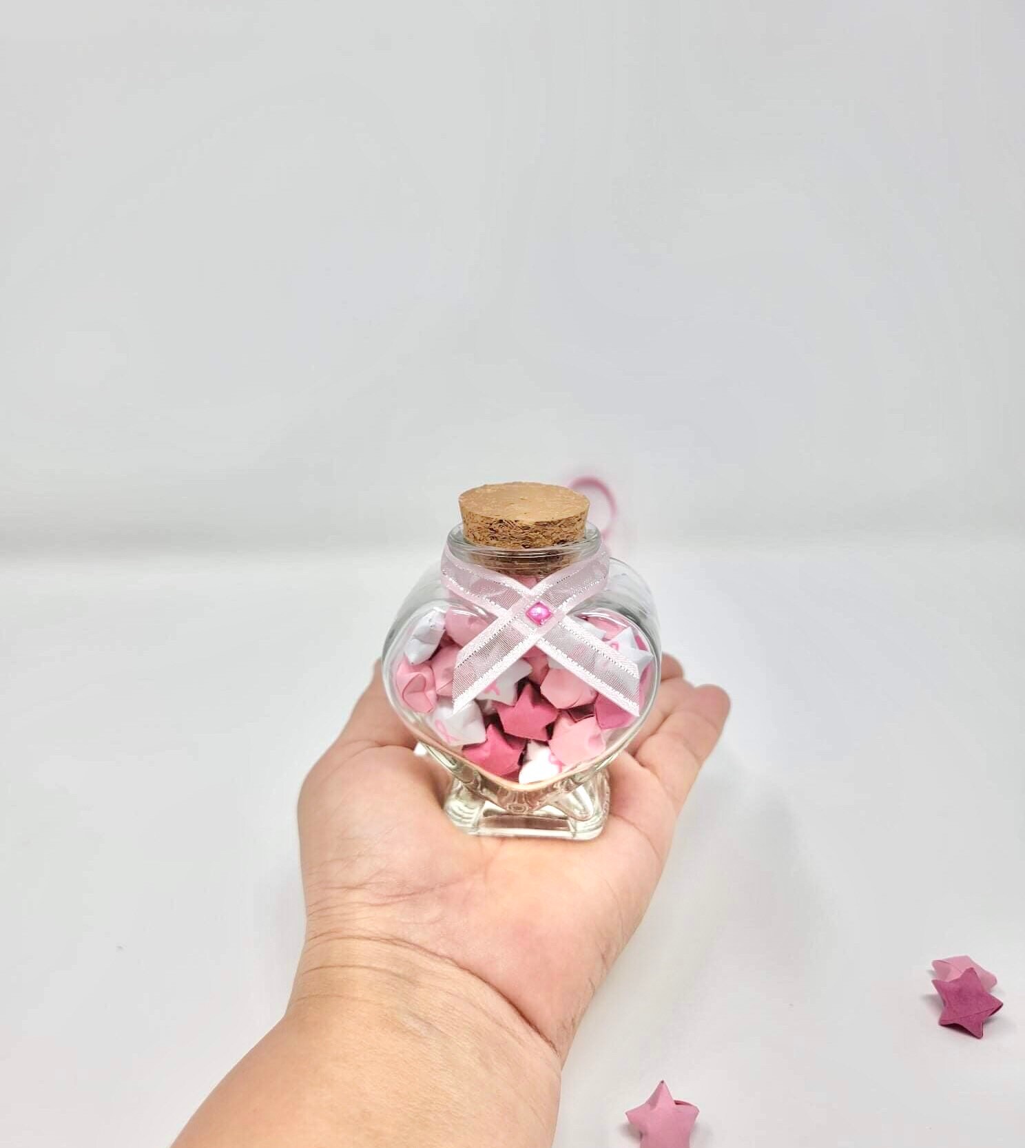 Origami Lucky Stars in a Decorated Jar/ Breast Cancer Awareness/ Pink ...