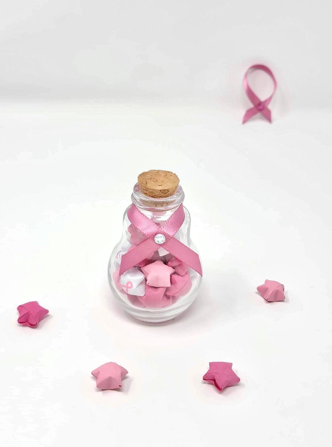 Origami Lucky Stars in a Decorated Jar/ Breast Cancer Awareness/ Pink ...