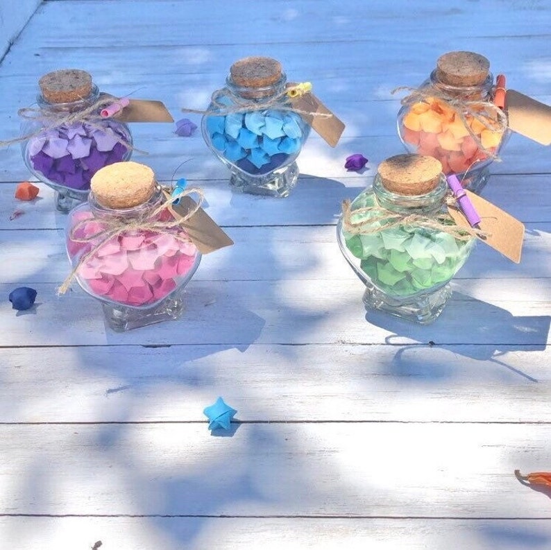 Origami Lucky Stars in A Heart Shaped Jar Used for Party Favors for ...