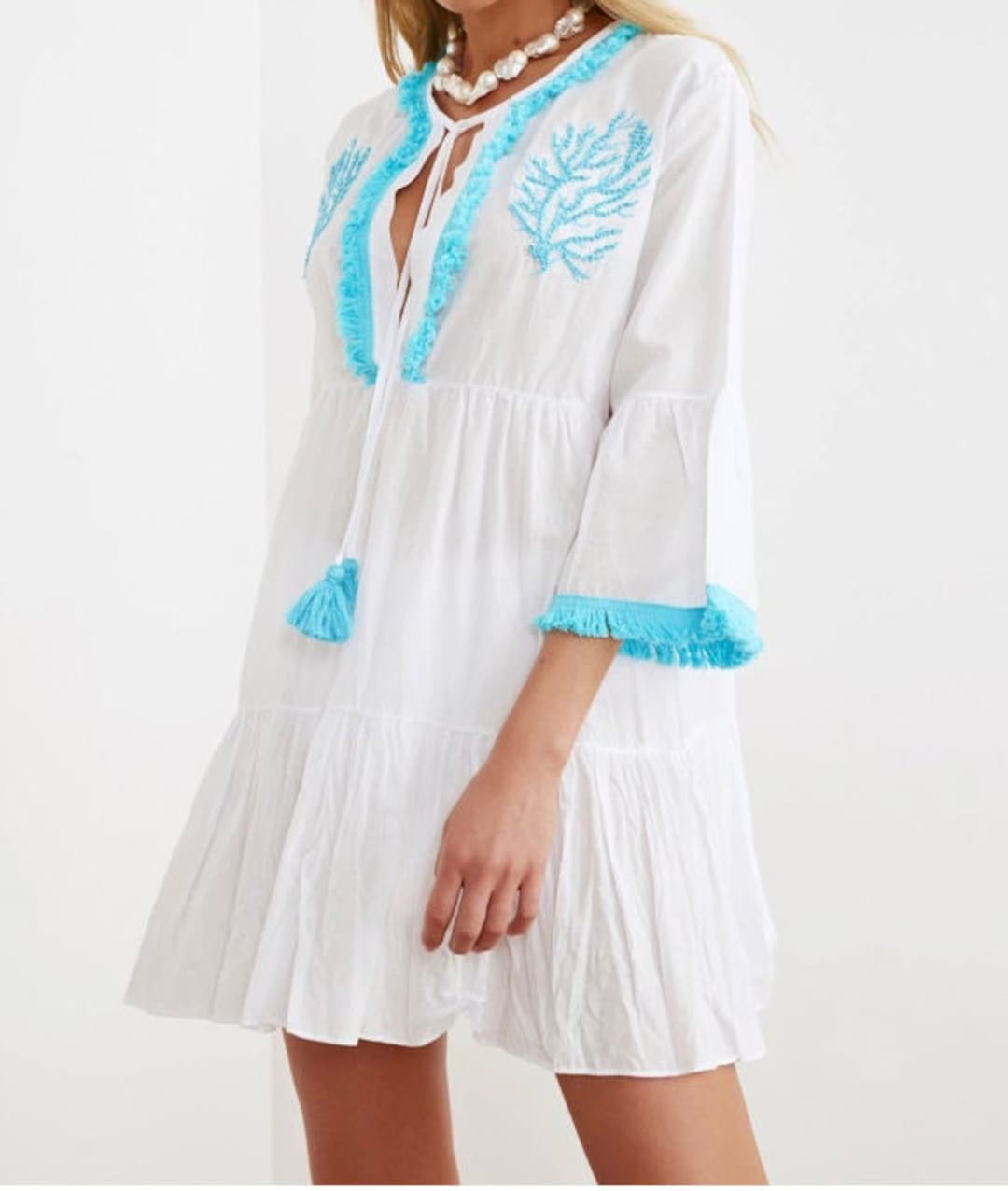 Cotton Beach Cover up Dress: Beaded Embroidery Boho Tunic - Etsy