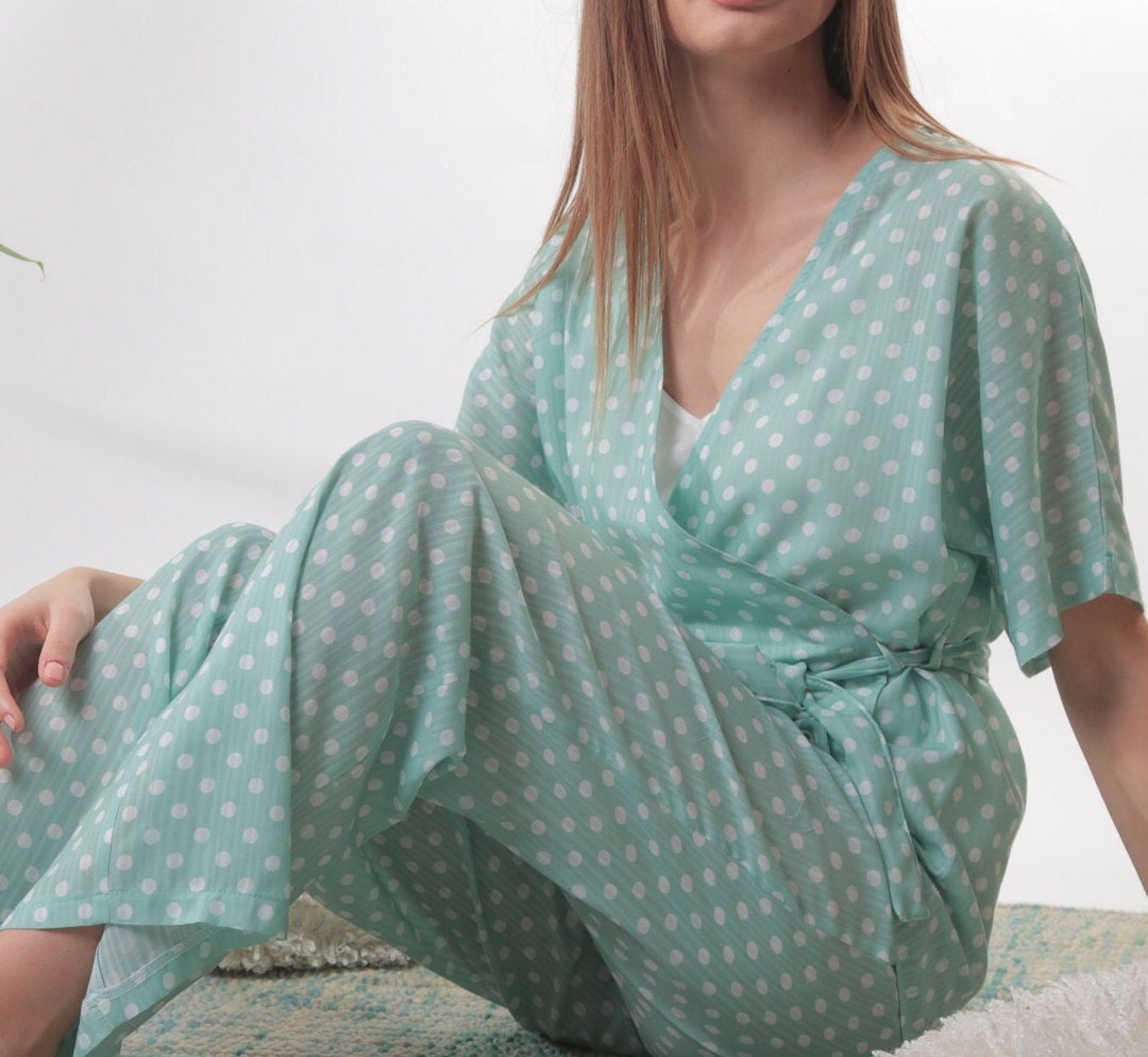Preppy Pajamas Women Two Piece Lounge Set Soft Kimono Pjs - Etsy