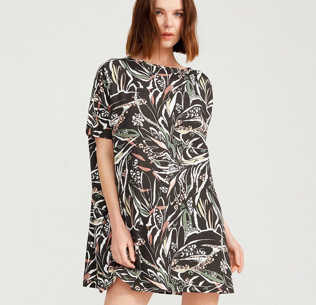 Cotton Dress Women Summer Tunic, Tropical Mini Dress, Soft Hawaiian ...