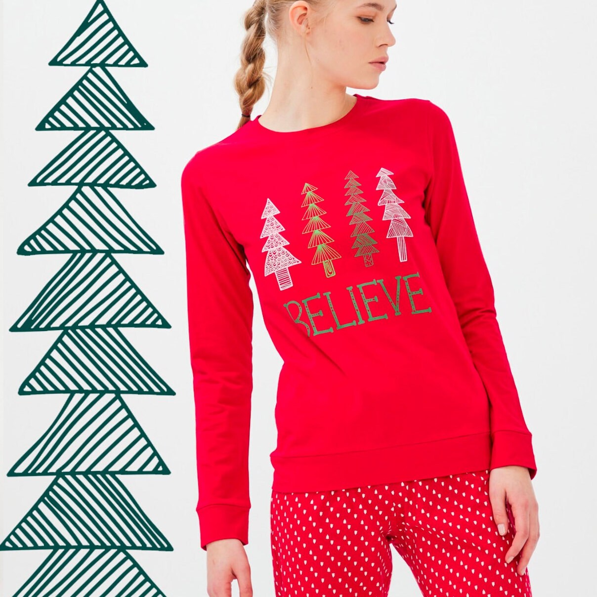 Cotton Christmas Pajamas: Women's Red Holiday Loungewear Set - Etsy