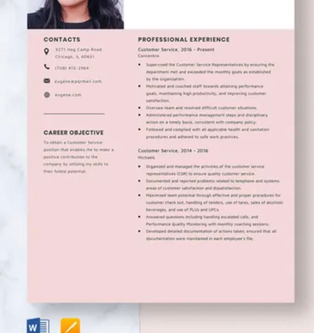 Resume Template Customer Service Role Digital Resume Edictable Resume ...