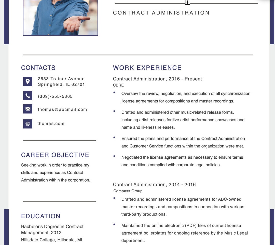 RESUMES Contract Administrator Resume Editable Resume Template for an ...
