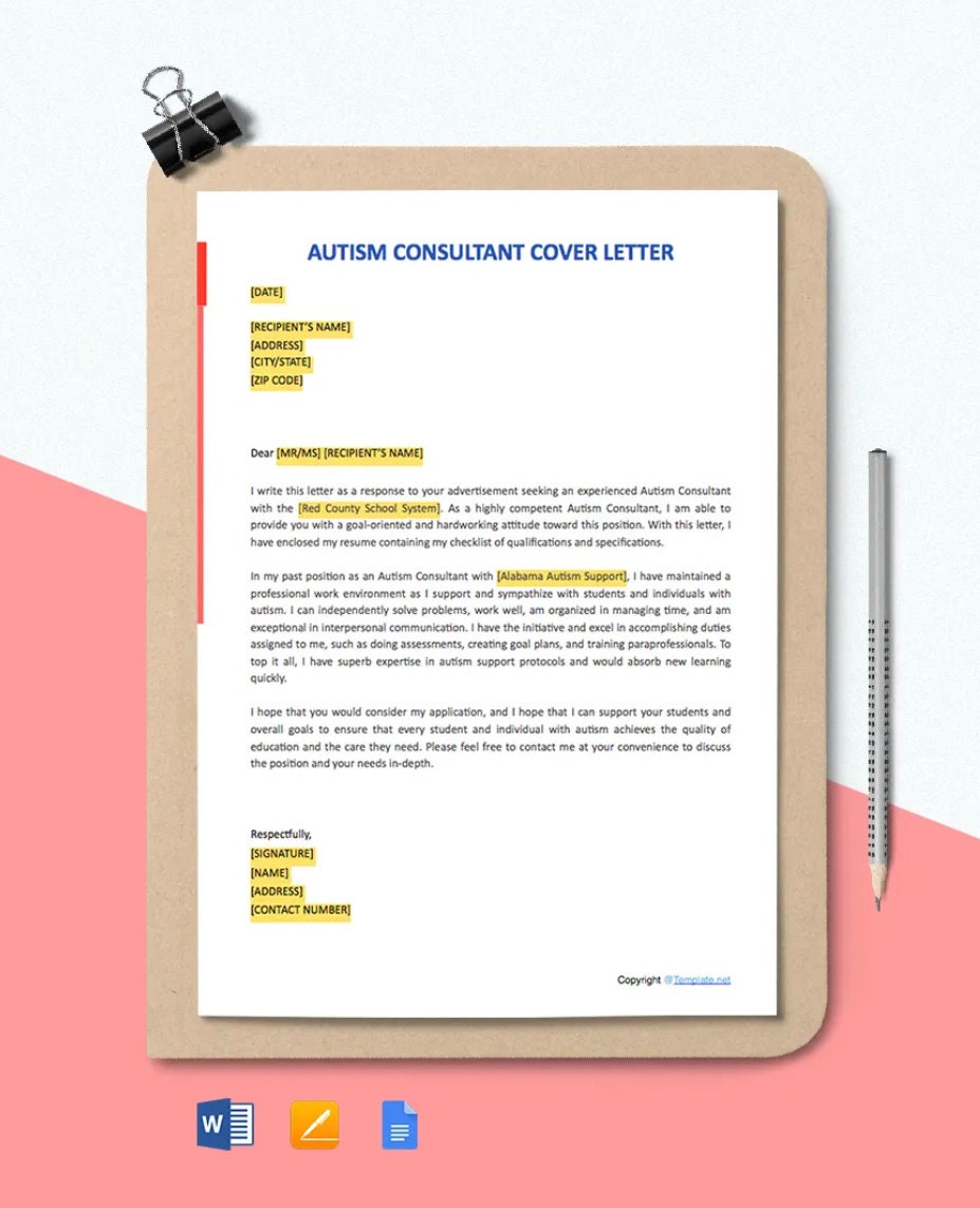 COVER LETTER Autism Consultant Position Editable Template - Etsy