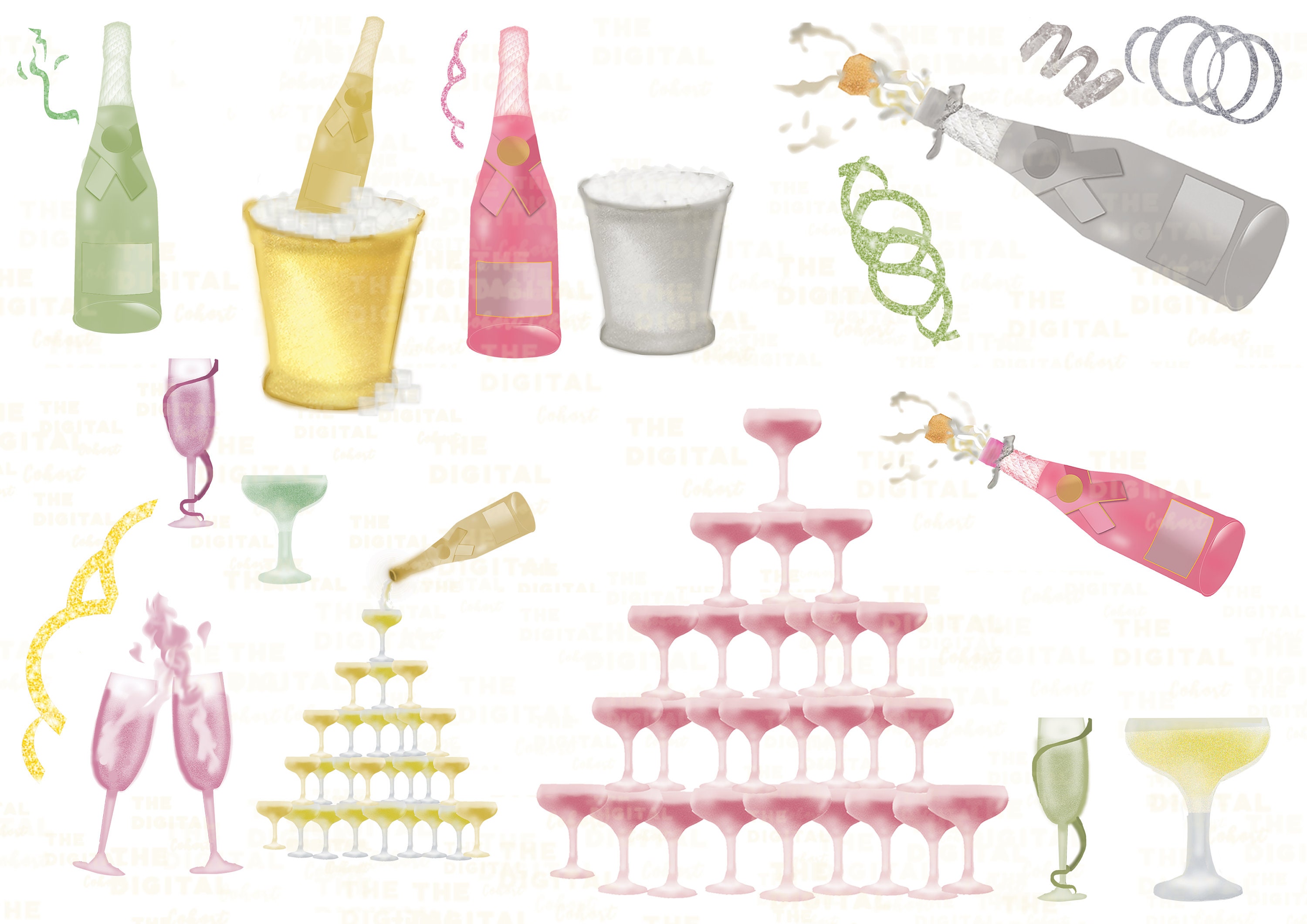 Champagne Clipart 18 Champagne Overlays Bottles & Glasses - Etsy Canada