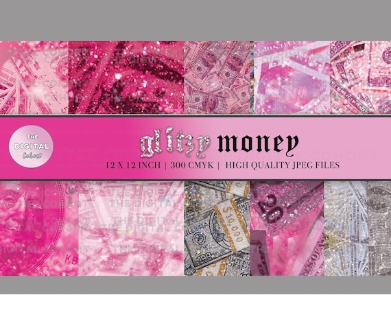 Pink Money Digital Paper Glitter Bling Money 100 Dollar Bill - Etsy