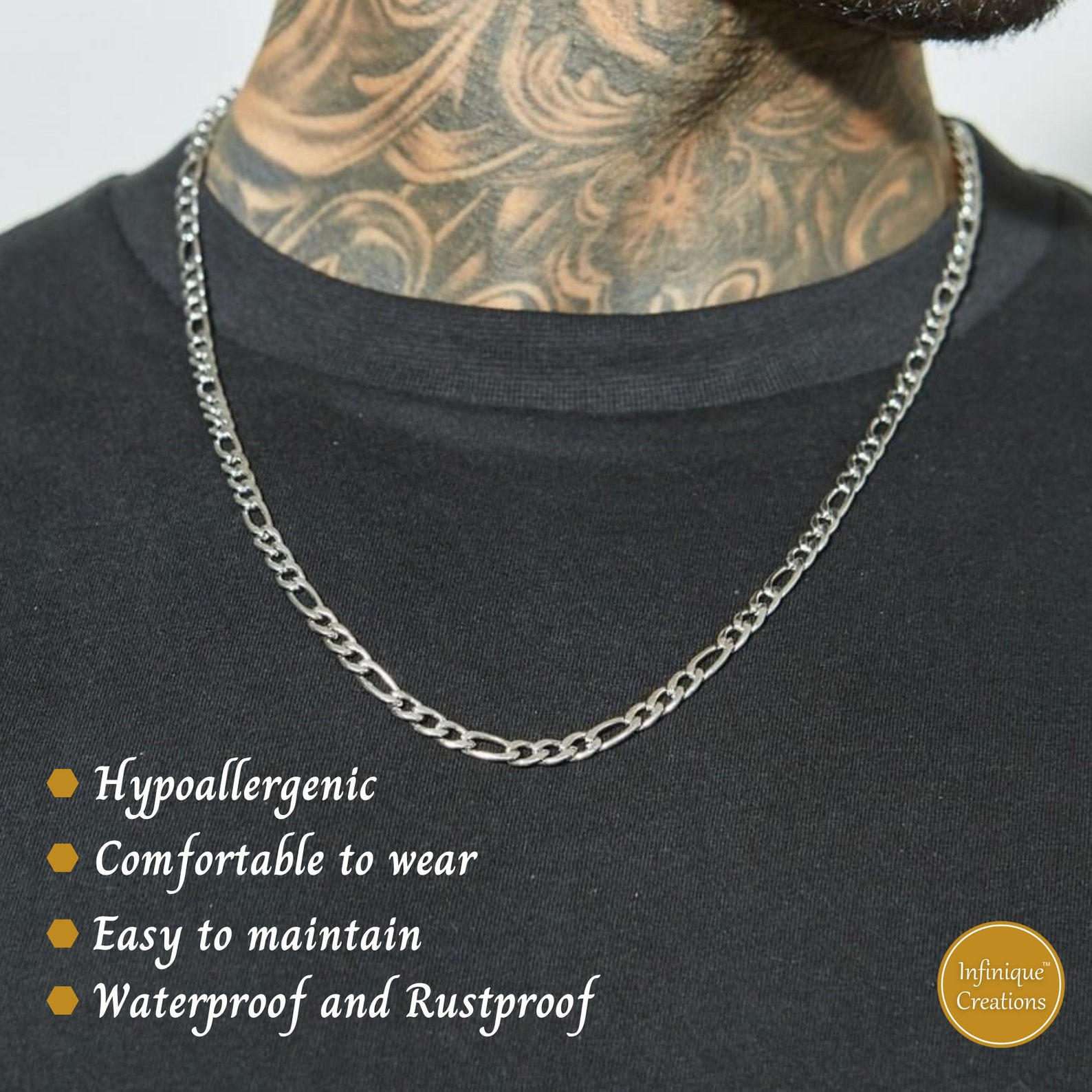 Stainless Steel Silver Figaro Chain Bracelet Necklace Men - Etsy