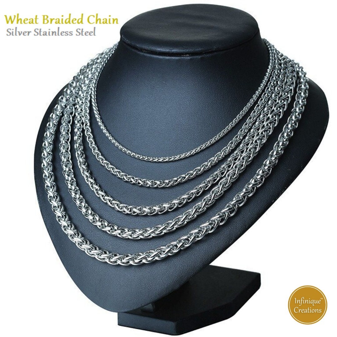 316 Stainless Steel Silver Wheat Braided Chain Bracelet - Etsy