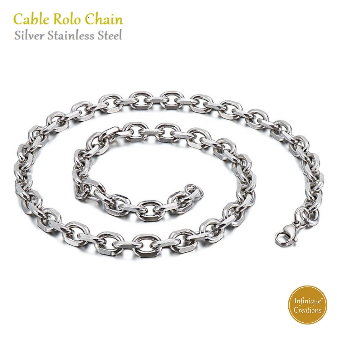 Stainless Steel Chain Silver Cable Rolo Link Necklace Bracelet 7"-38 ...