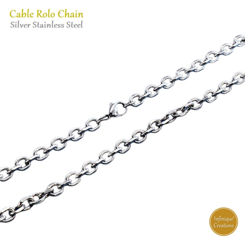 Stainless Steel Chain Silver Cable Rolo Link Necklace Bracelet - Etsy