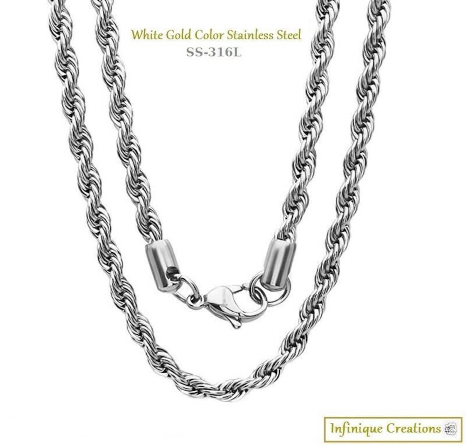 Stainless Steel Silver Rope Chain Waterproof Bracelet Necklace - Etsy