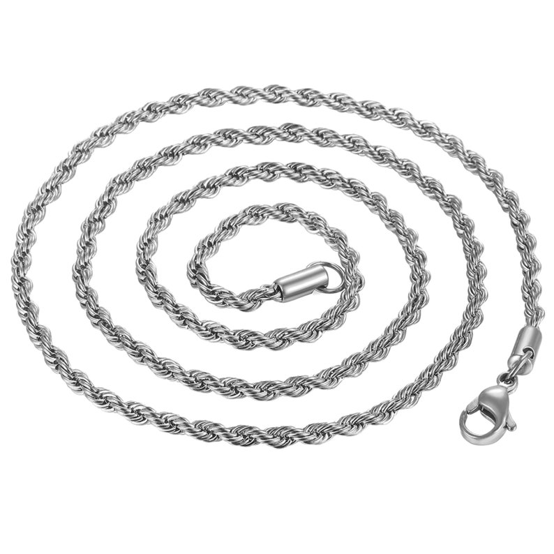Stainless Steel Silver Rope Chain Waterproof Bracelet Necklace - Etsy