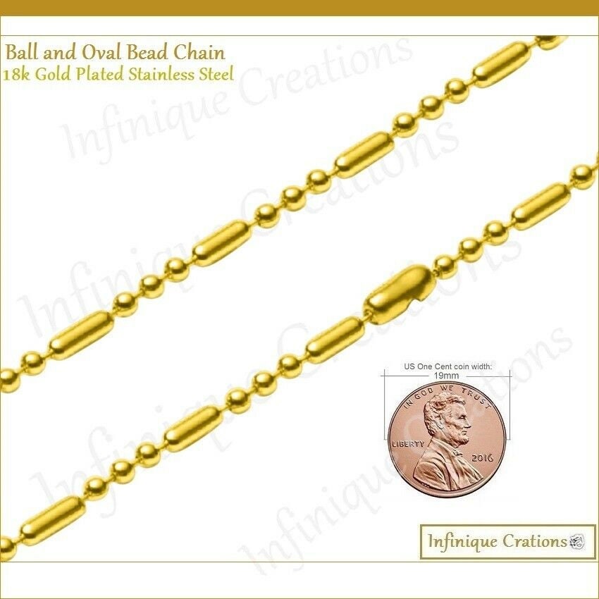18K Gold Plated Stainless Steel Ball and Oval Bead Chain - Etsy