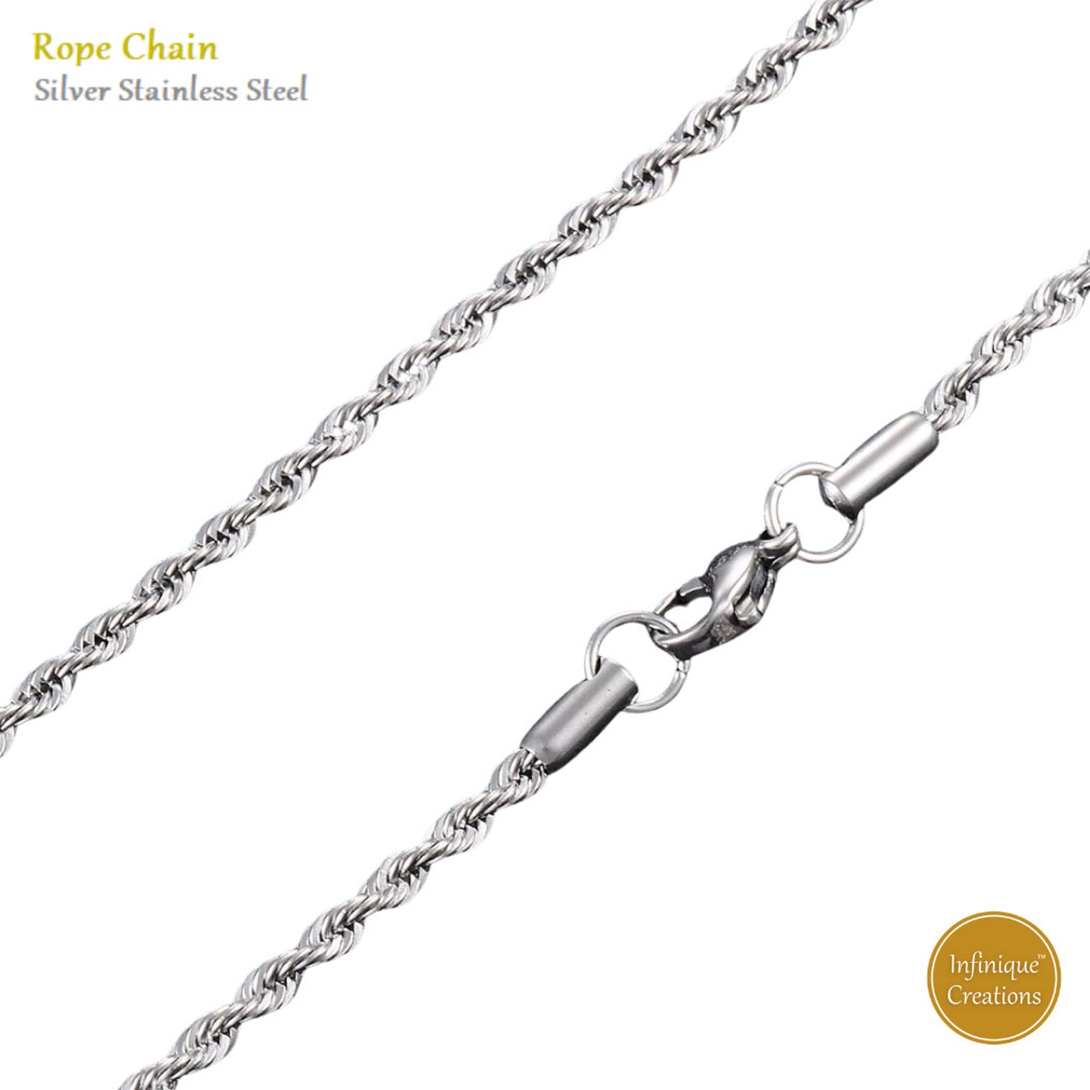 Stainless Steel Silver Rope Chain Waterproof Bracelet Necklace - Etsy