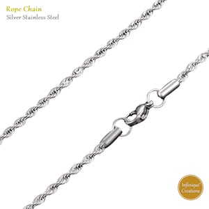 Stainless Steel Silver Rope Chain Waterproof Bracelet Necklace for Men ...