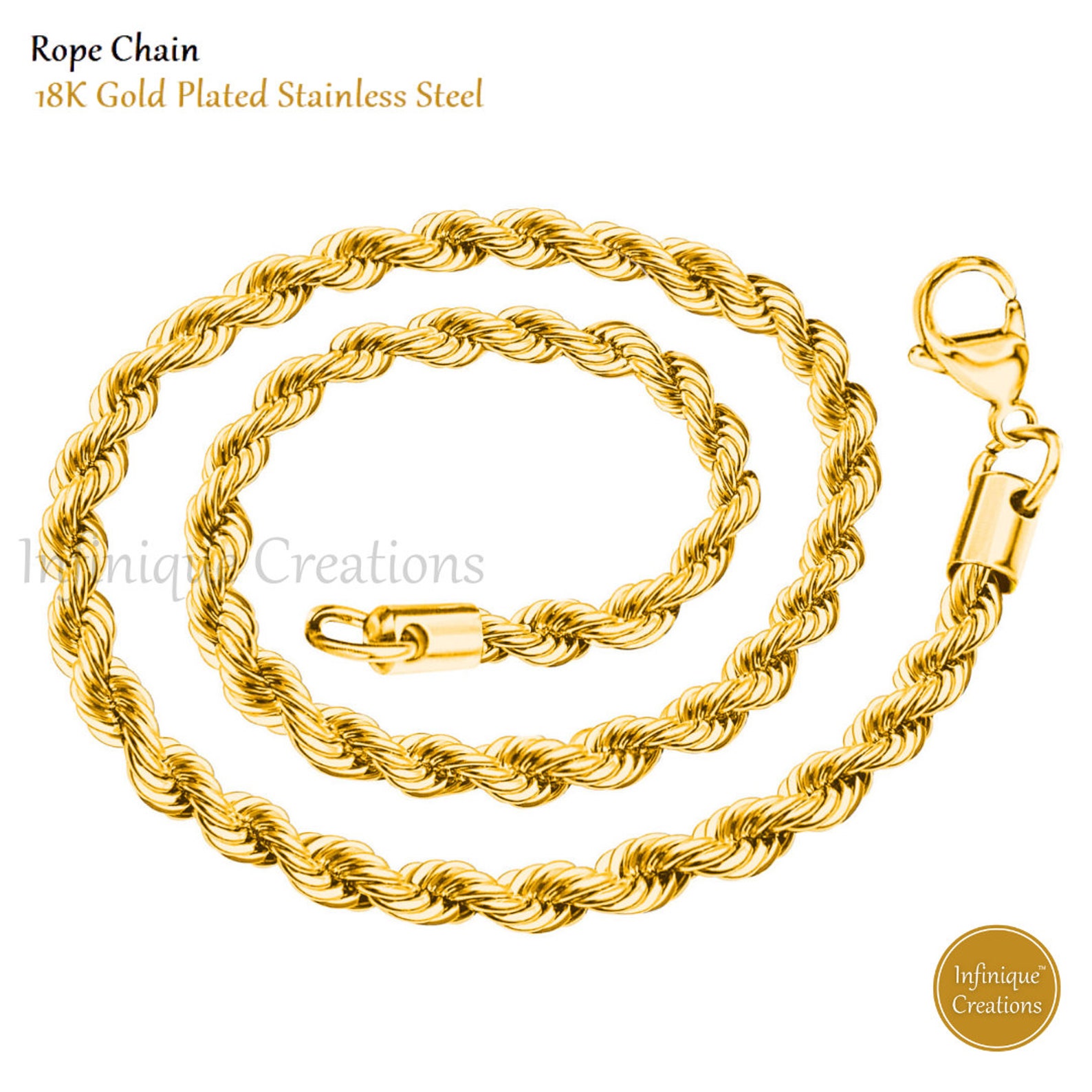 18K Gold Plated Stainless Steel Rope Chain Bracelet Necklace - Etsy