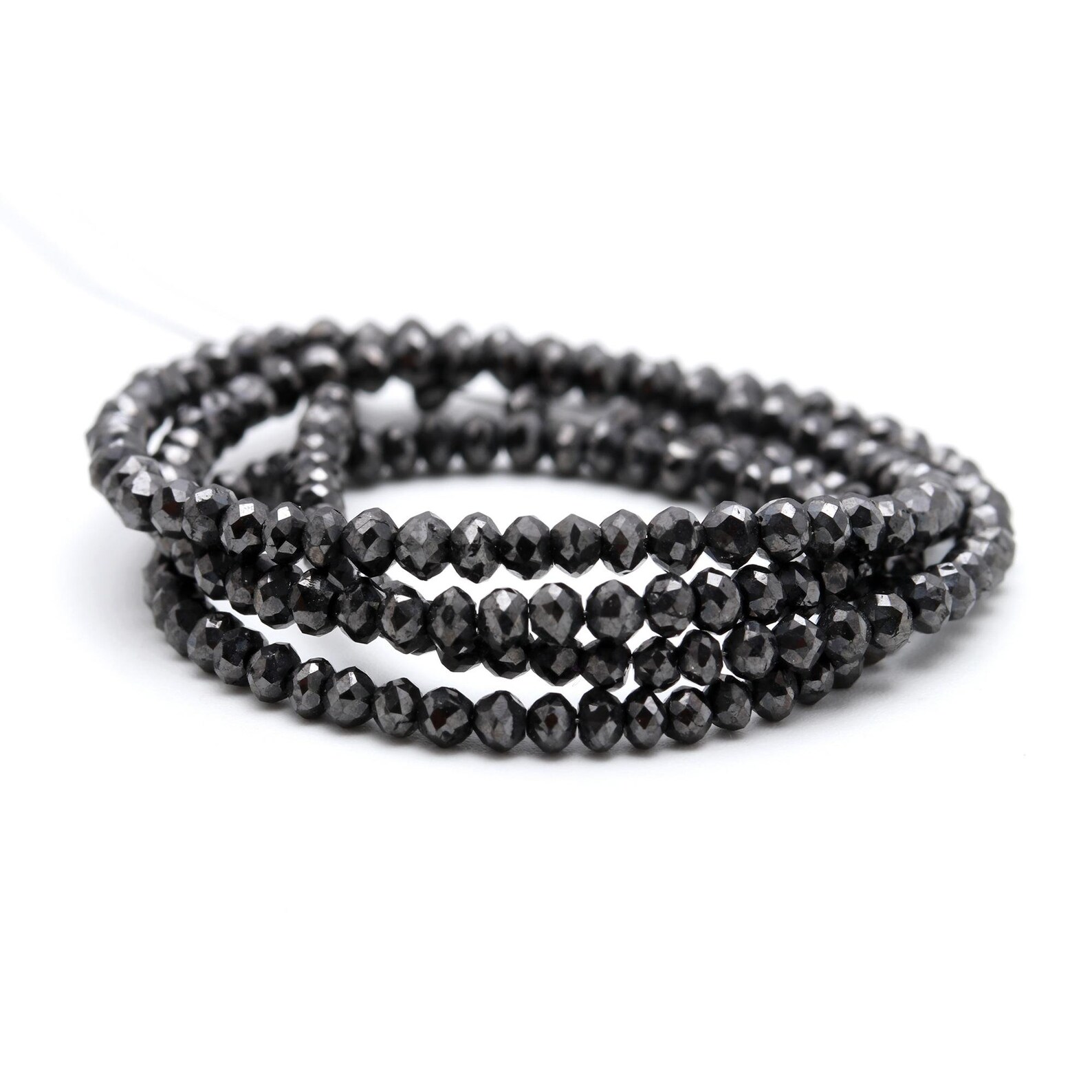 AAA Black Diamond Rondelle Beads: 2 - 3mm Natural Faceted 38 Cm Strand ...