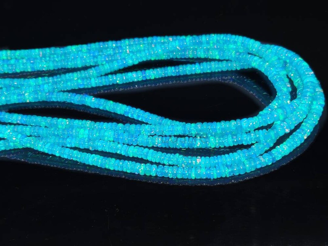 Blue Ethiopian Opal Rondelle Beads: Natural Smooth Gemstone Necklace ...