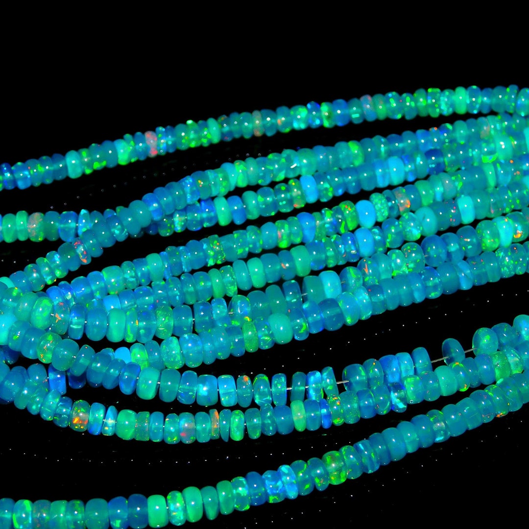 AAA+ Paraiba Blue Opal 3 - 5 Mm Smooth Rondelle Beads Ethiopian Welo ...