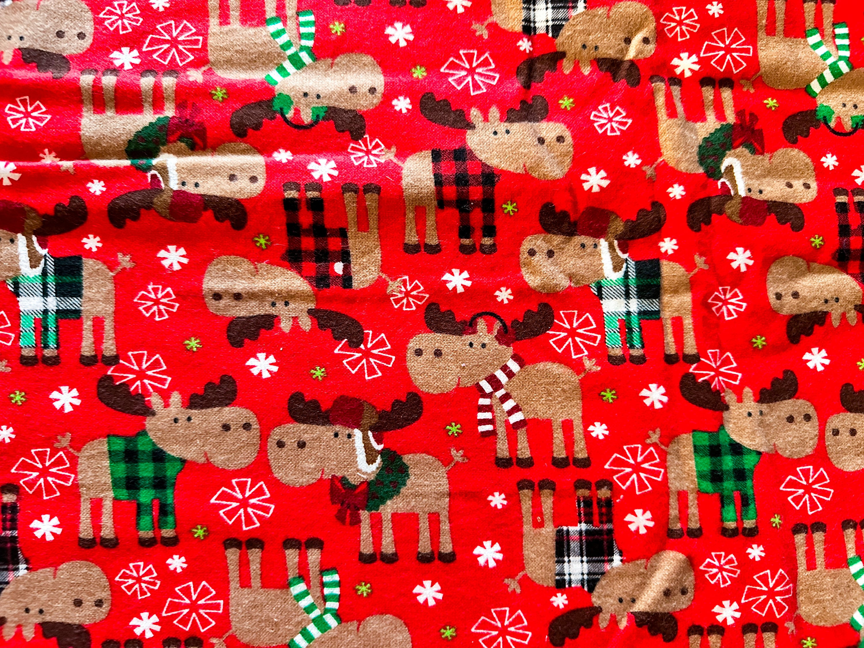 Christmas Plaid Fleece Fabric/ Christmas Moose Flannel Fabric/ - Etsy