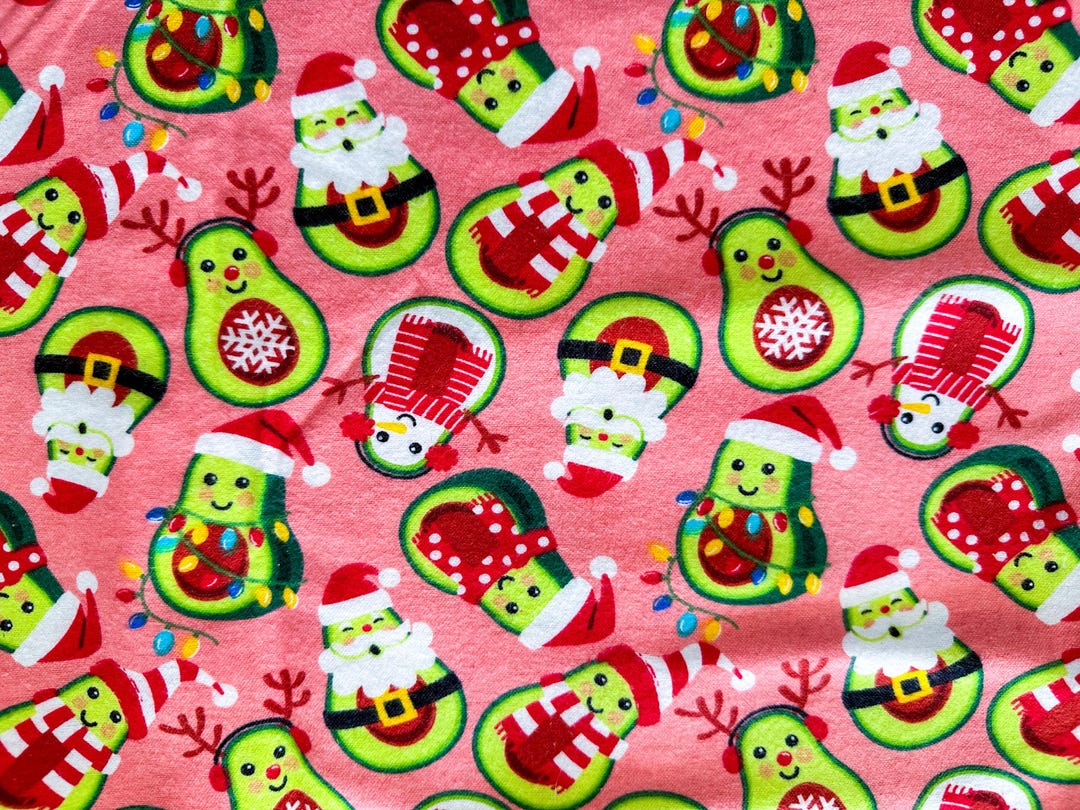 Pink Christmas Avocado Flannel Fabric/ Christmas Santa Cotton Fabric ...