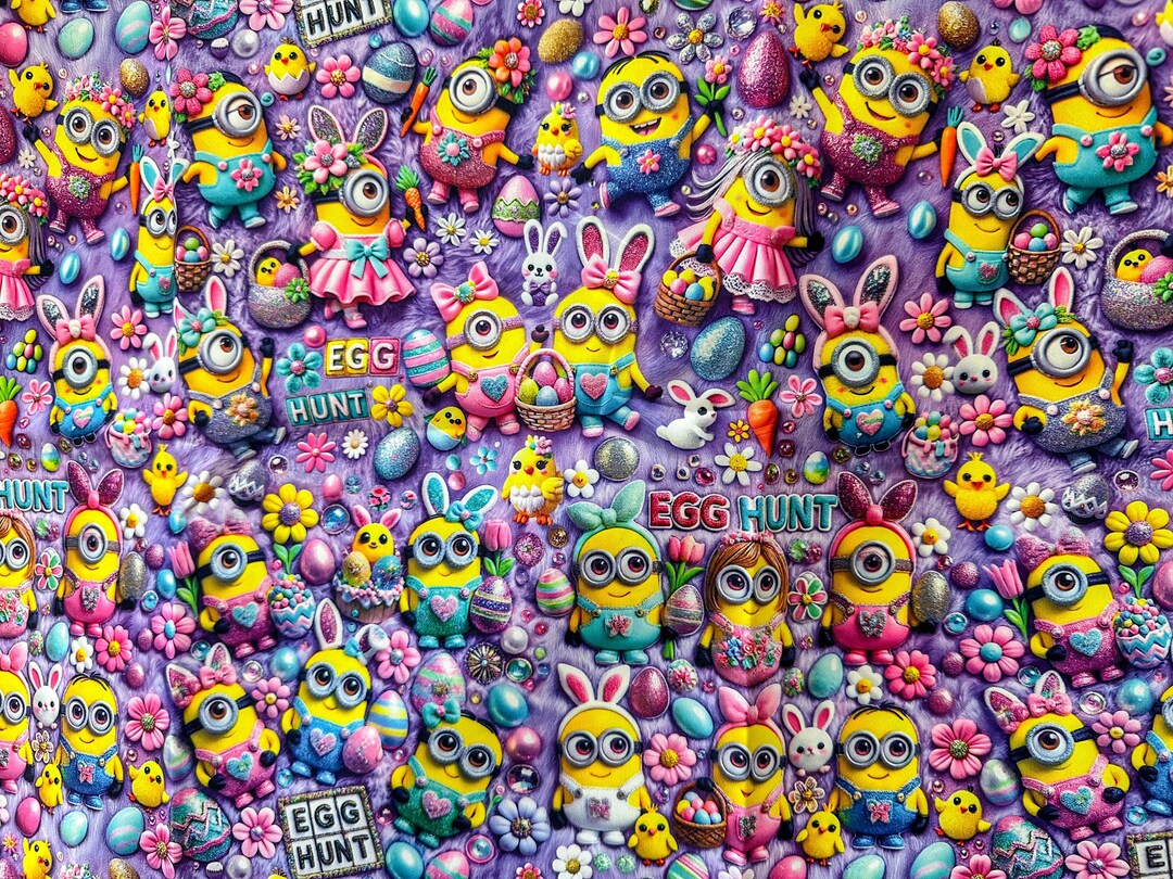 Purple Easter Minions Polyester Fabric/ Bunny Egg Chick Apparel Fabric ...