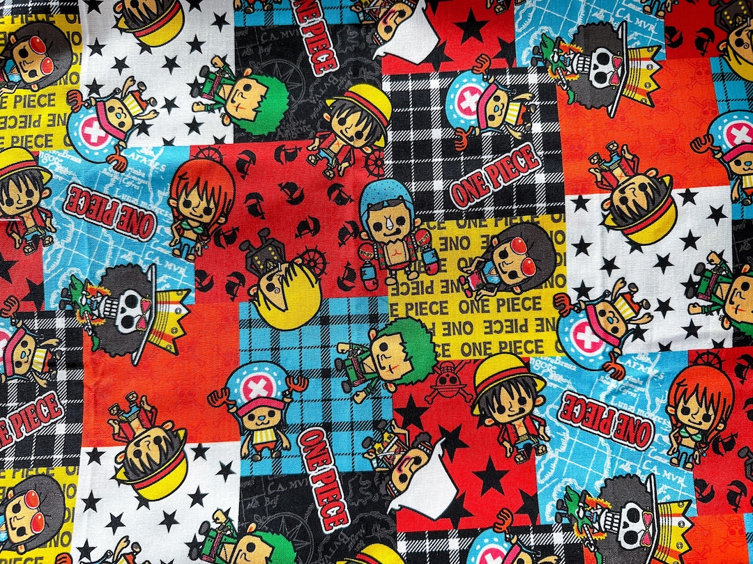 One Piece Cotton Fabric/ Japanese Anime Fabric/ Yellow Comic Plaid ...