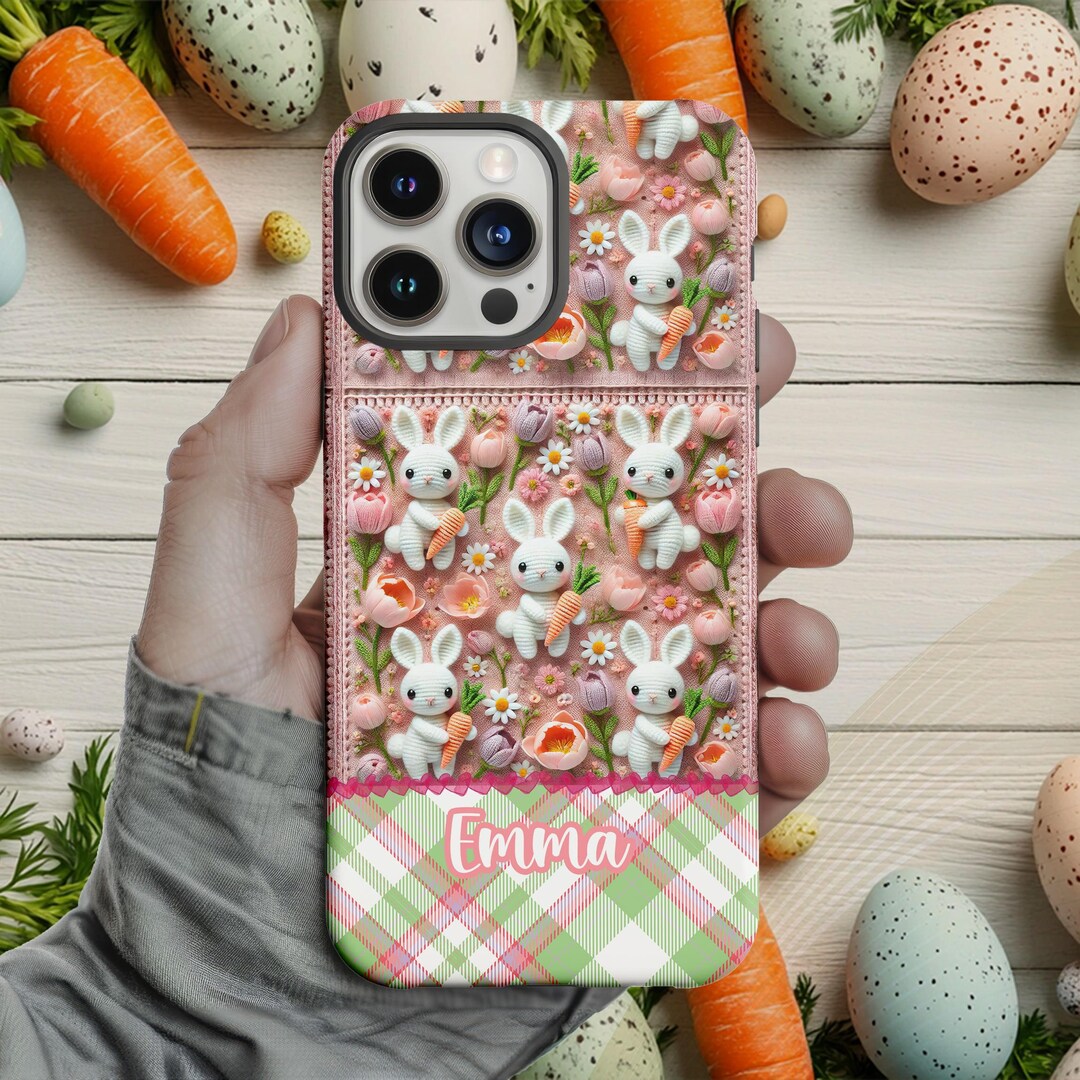 Easter Bunny Carrot Tough Magsafe iPhone Case/ Pink Rabbit Daisy Flower ...